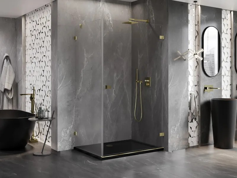 Mexen Lunar-B, pravostranný výklopný sprchový kout 100 x 80 cm, 8mm čiré sklo, zlatý profil, 832-100-080-50-00-P