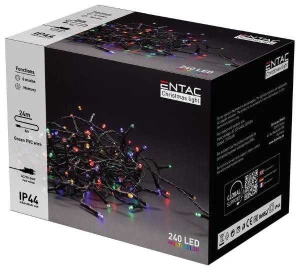 LED vánoční řetěz 24m, venkovní, vícebarevný, 240 LED, 3,6W, do zásuvky, 8 režimů