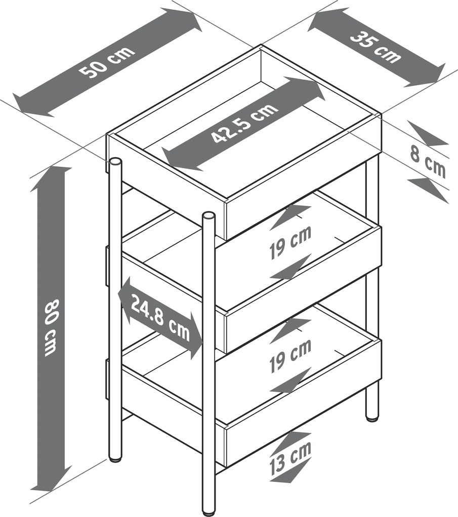 Tchibo - Stojací regál z masivního dřeva se 3 přihrádkami - barva: hnědá