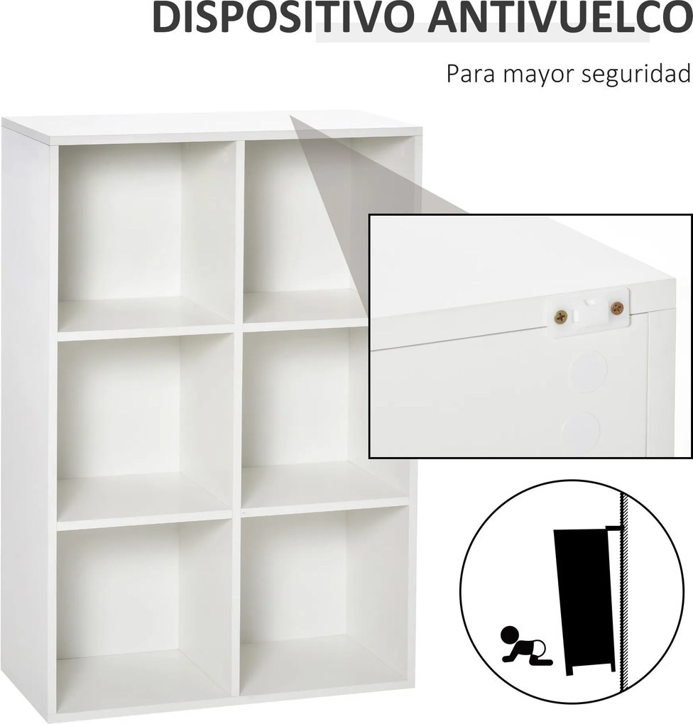 HOMCOM Knihovna Dřevěná 3-Úrovňová Police se 6 Úložnými Krychlemi do Obývacího Pokoje, Ložnice a Kanceláře 65,5x30x97,5 cm Bílá
