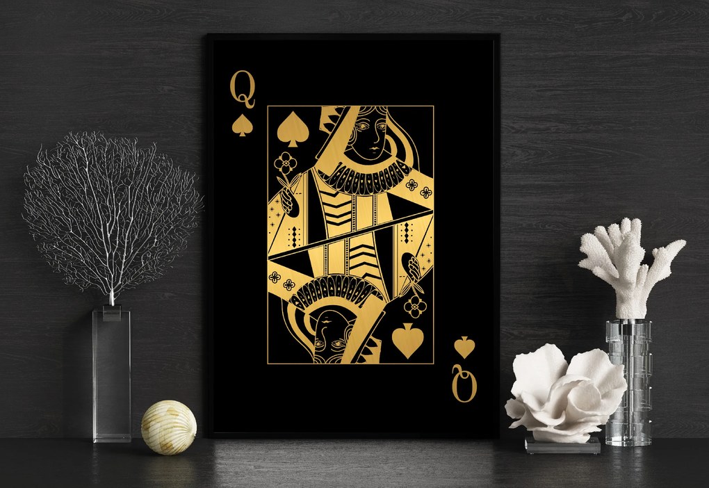 Pixada Queen of spades Gold - motivační obraz Velikost: A3 - 29,7x42 cm, Volba rámu: s černým rámem