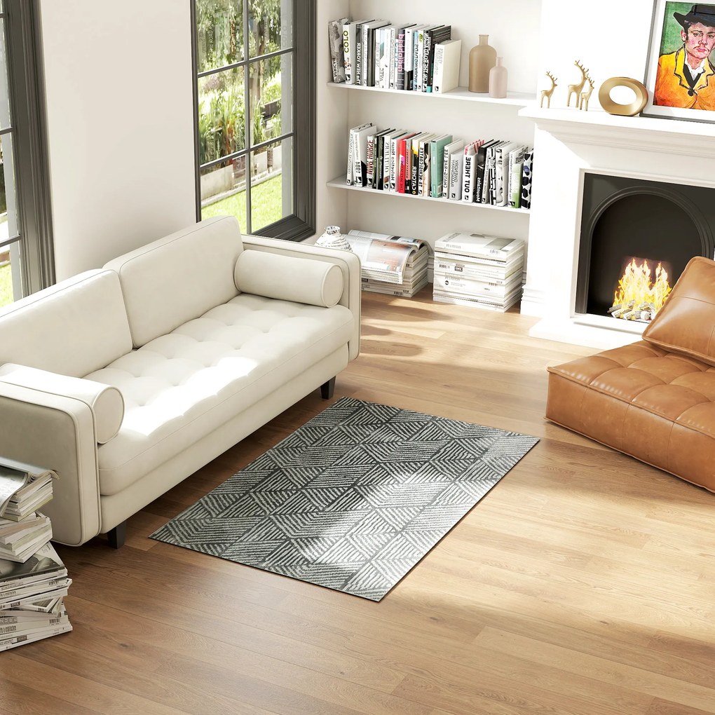 HOMCOM Krátkosrstý koberec do obývacího pokoje v moderním stylu, pratelný koberec, koberec do obývacího pokoje, ložnice, 150 x 80 cm Tmavě šedý