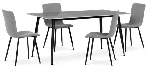 Jídelní stůl 160x90 x76 slinutý kámen matný mramor, černé kovové nohy HT-406M GREY