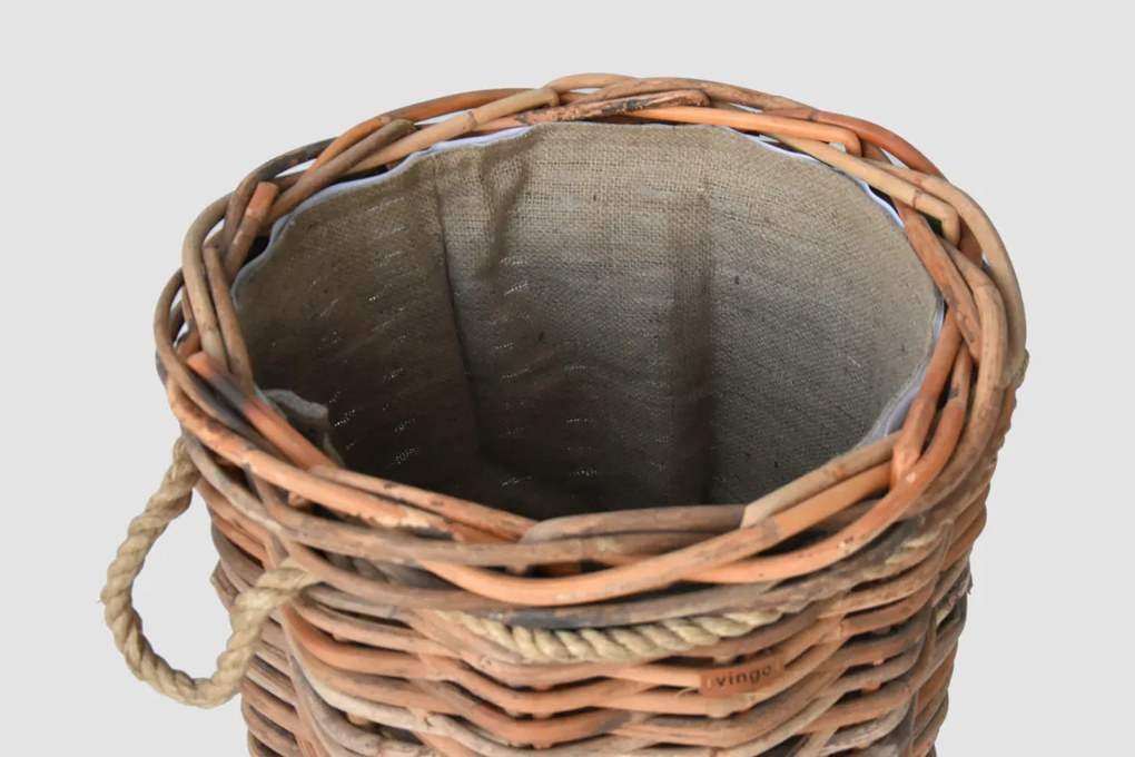 Vingo Velký úložný ratanový koš s uchy z provazu a s textilií, 2. jakost Rozměry (cm): průměr 65, v. 65