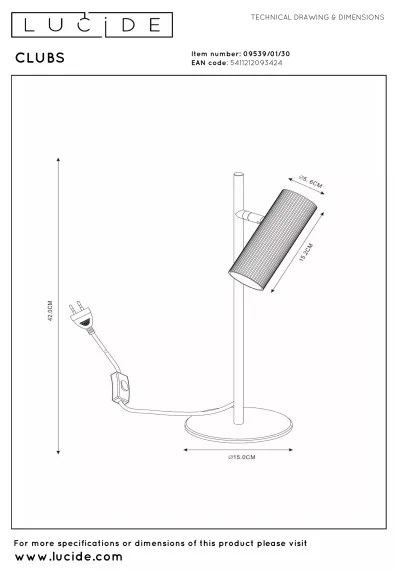 Lucide 09539/01/30 - Stolní lampa CLUBS 1xGU10/40W/230V černá