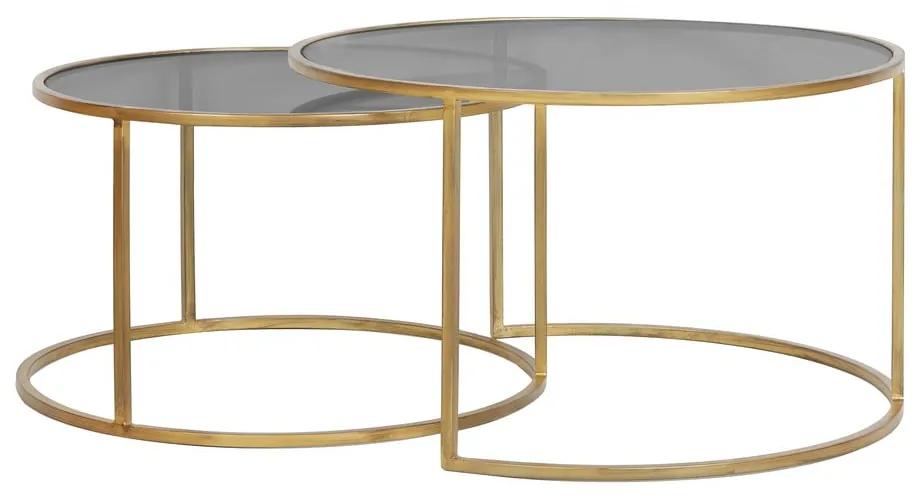 Skleněné kulaté konferenční stolky v sadě 2 ks ve zlaté barvě ø 75 cm Duarte - Light &amp; Living
