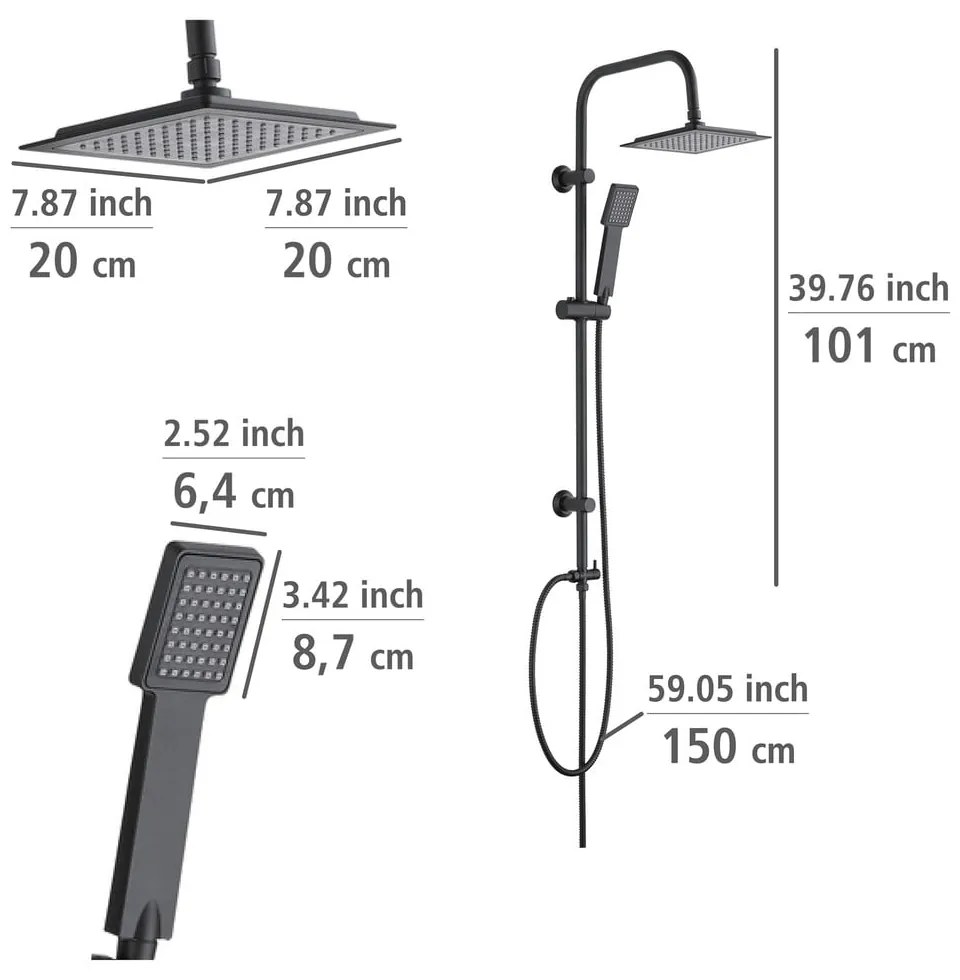 Matně černý sprchový set z nerezové oceli 101 cm Cuadro – Wenko