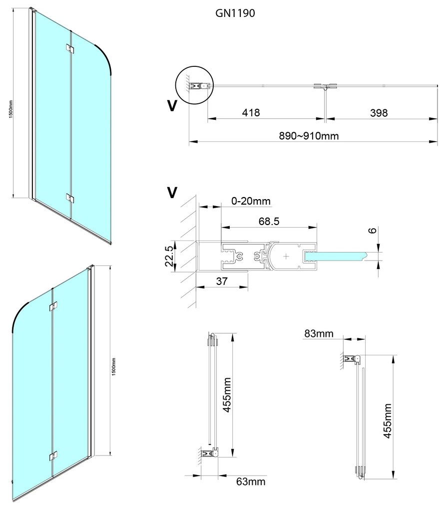 Gelco Gelco, LORO vanová zástěna skládací 900mm, čiré sklo, GN1190