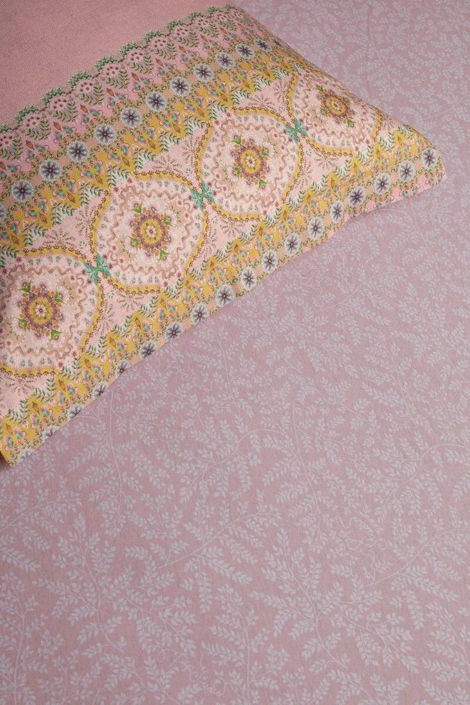 Pip Studio luxusní prostěradlo Leafy Pink 180x200/220, pružná bavlna (Pružné prostěradlo mimořádné kvality)