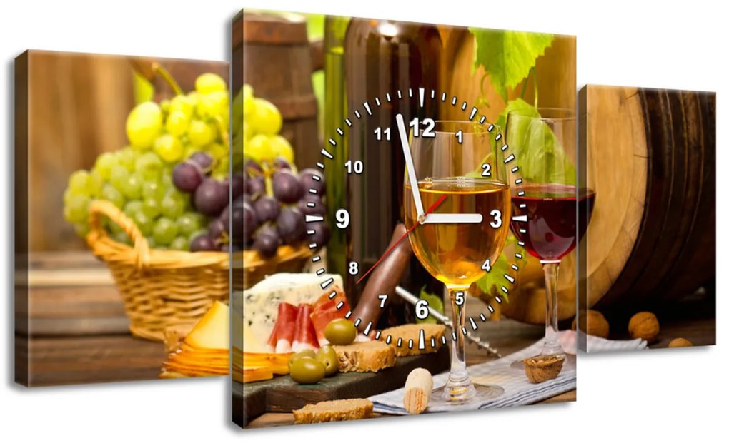 Gario Obraz s hodinami Červené a bílé víno - 3 dílný Rozměry: 100 x 70 cm
