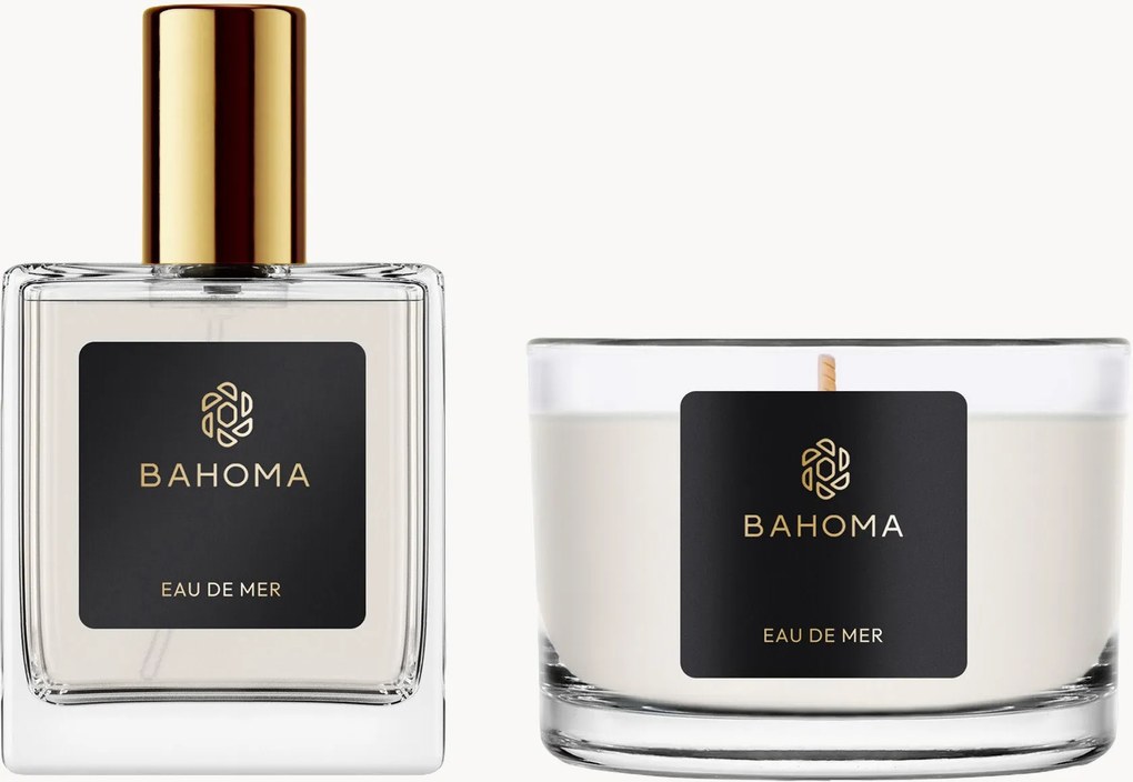 Sada interiérového spreje a vonné svíčky Eau de Mer, 2 díly (mořská, citronová, zelená)