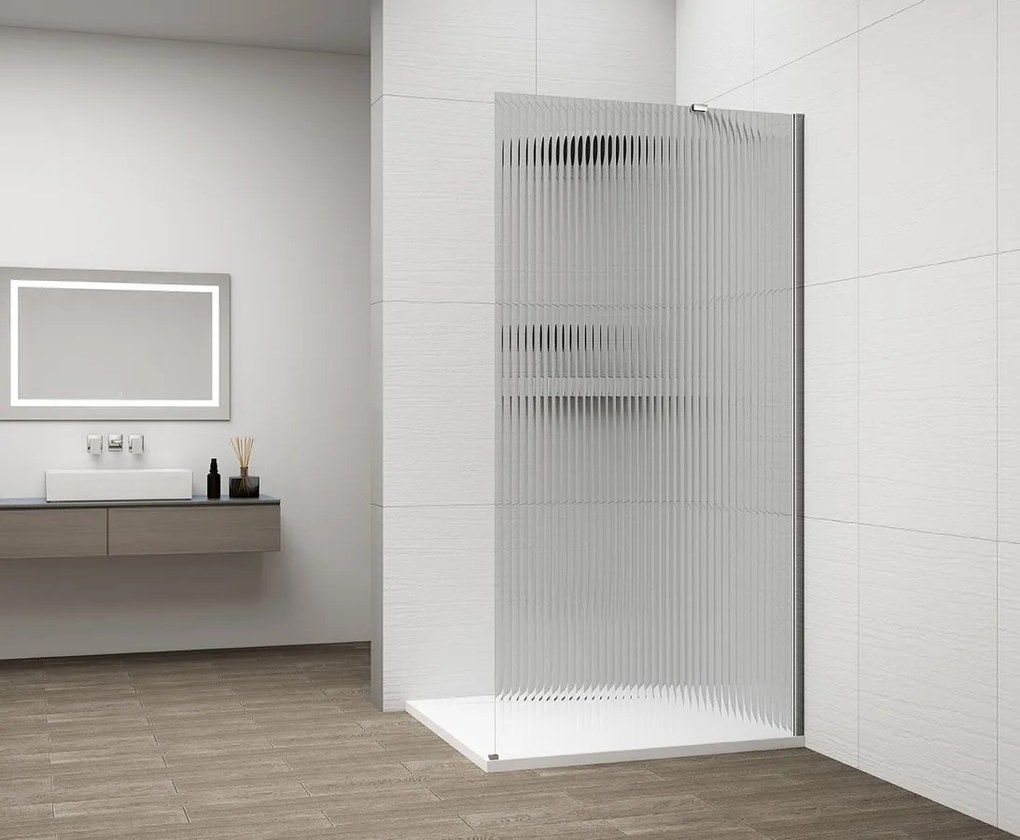 Polysan Esca Chrome jednodílná sprchová zástěna 90 x 210 cm k instalaci ke stěně aluchrom sklo Flute vlnky ES1390-01
