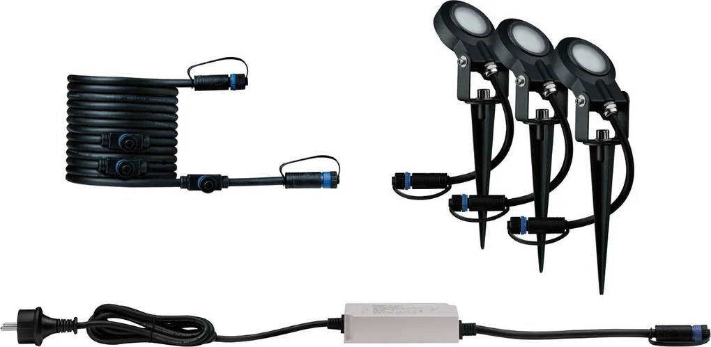 P 94729 Plug & Shine LED bodové zahradní světlo Sting základní sada neláká hmyz IP67 2200K 3x6,3W 75VA antracit - PAULMANN