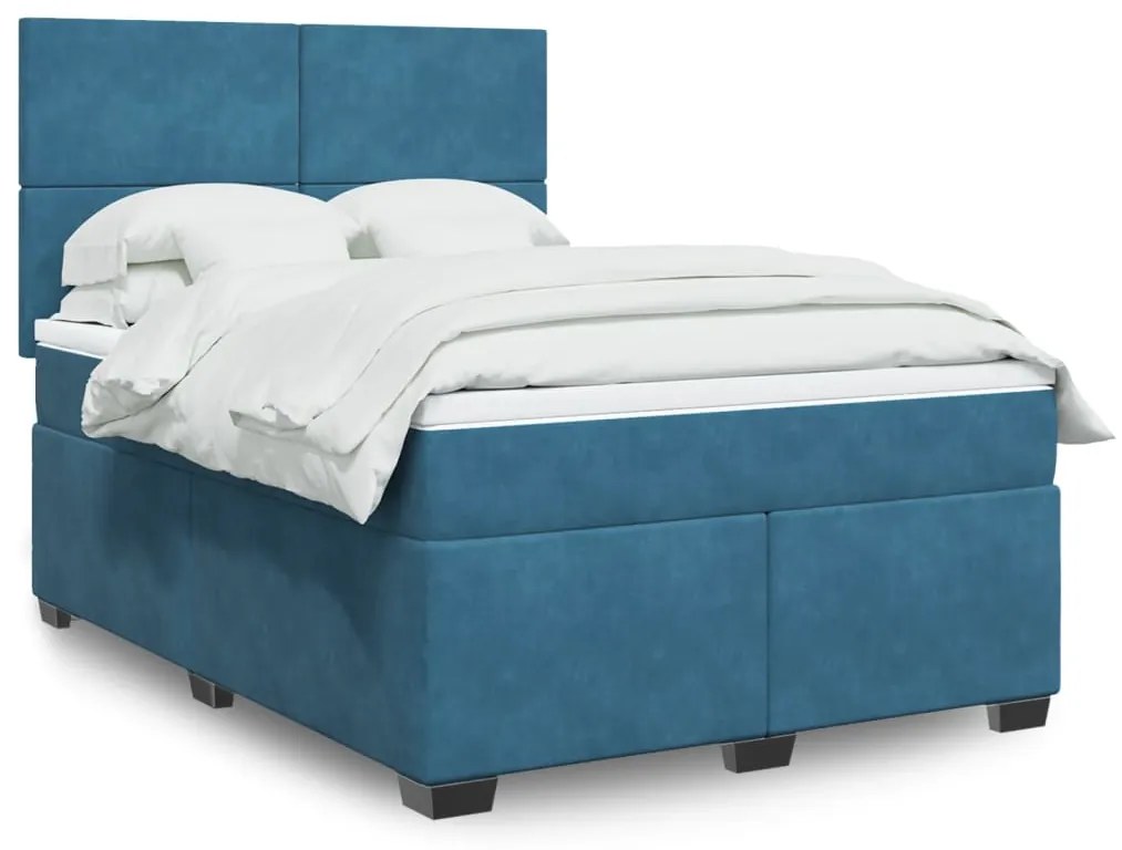 Box spring postel s matrací modrá 140 x 200 cm samet 3293228