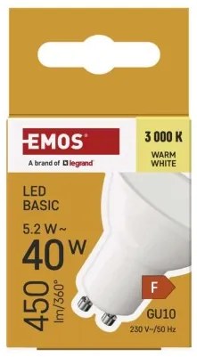 Emos lighting LED žárovka Basic MR16 / GU10 / 5,2 W (40 W) / 450 lm / teplá bílá 1525730235