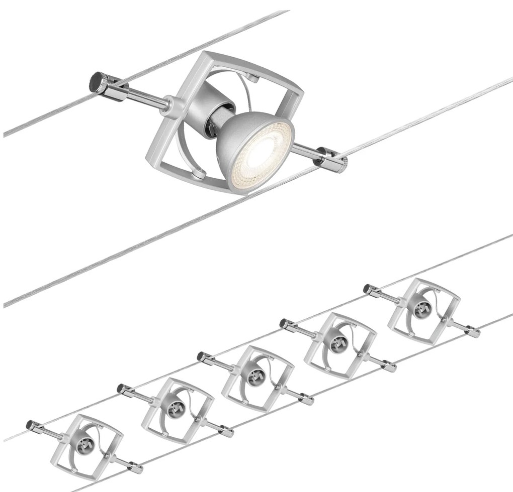 Paulmann 94133 Mac2, lankový systém, 5x max 10W LED 12V, matný chrom, 500cm