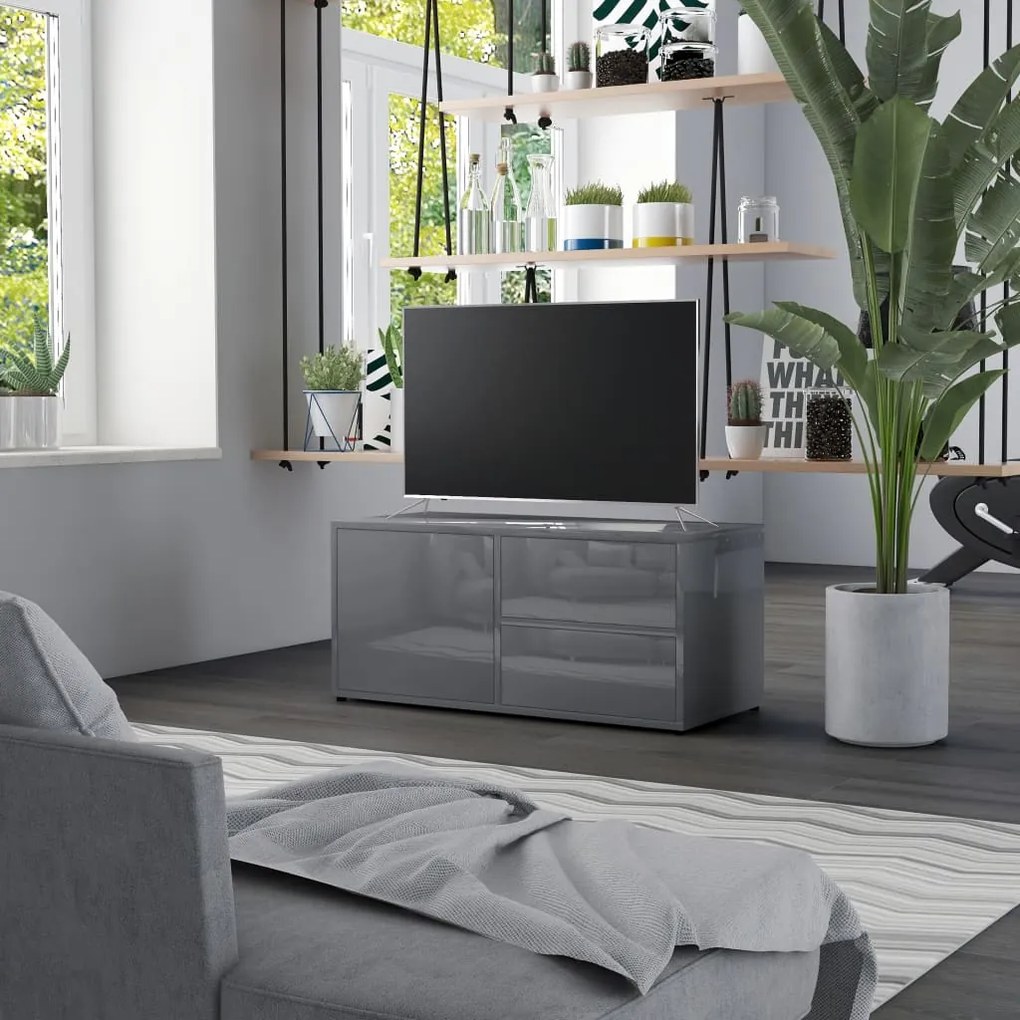 801858 vidaXL TV stolek šedý s vysokým leskem 80 x 34 x 36 cm dřevotříska