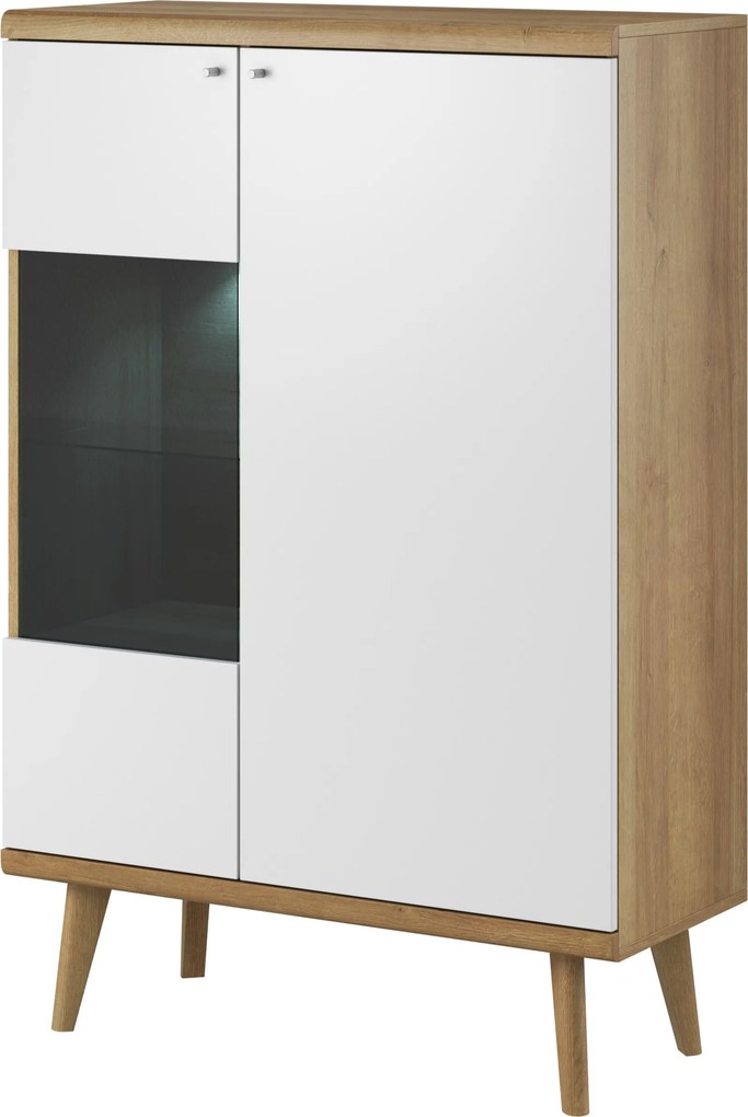 PSK Vitrínová skříň PORO, Dub Riviera/Bílá 90 cm
