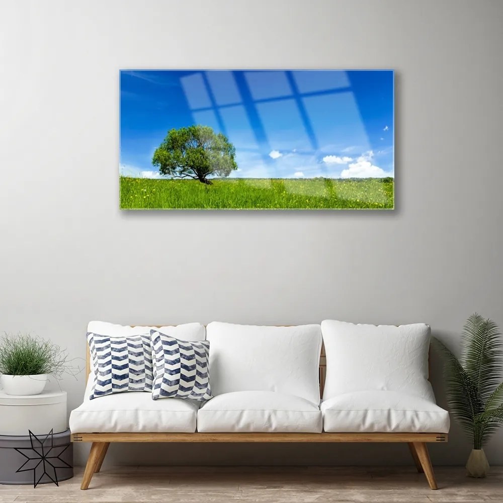 Obraz na skle Tráva Strom Příroda 120x60 cm