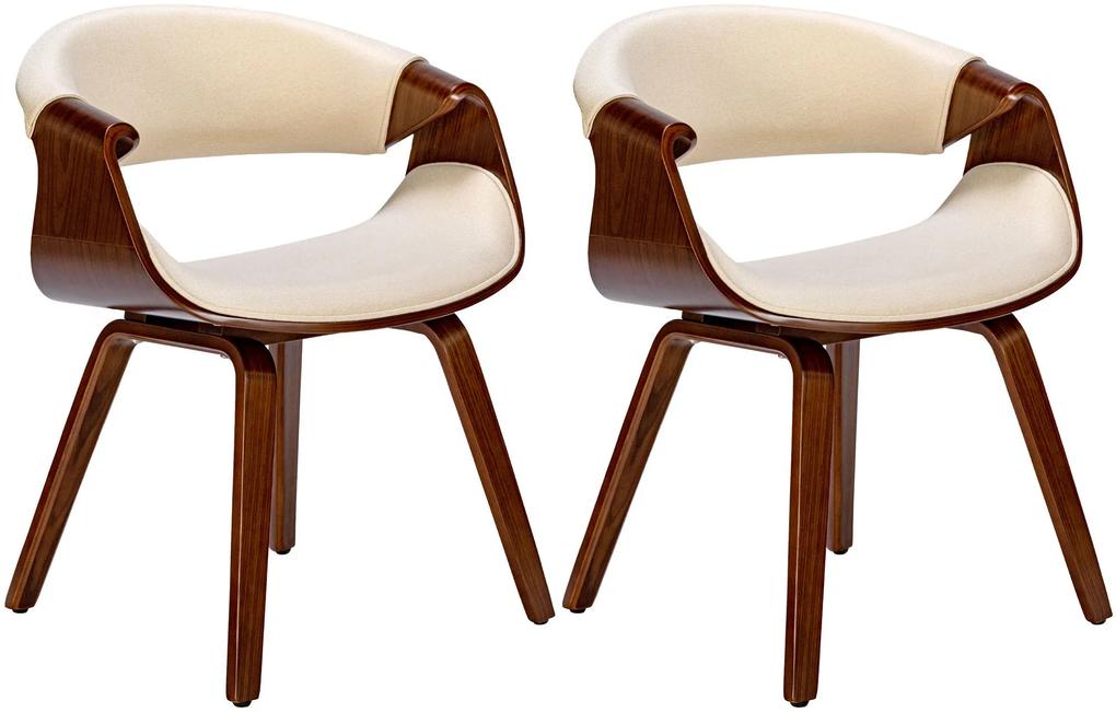 Židle Foley (SET 2 ks) ~ látka, dřevěné nohy ořech - Krémová