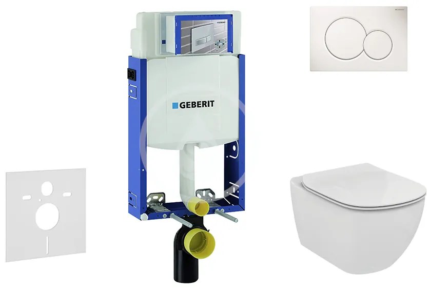 Geberit - Set předstěnové instalace, klozetu a sedátka Ideal Standard Tesi, tlačítka Sigma01, Rimless, SoftClose, alpská bílá