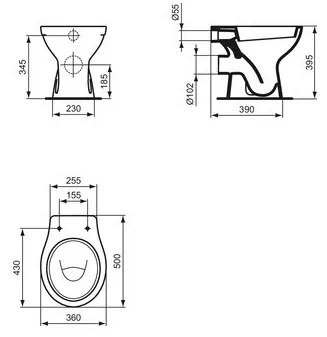 Ideal Standard Eurovit - Stacionární výlevka 360x500x395 mm, bílá W333101