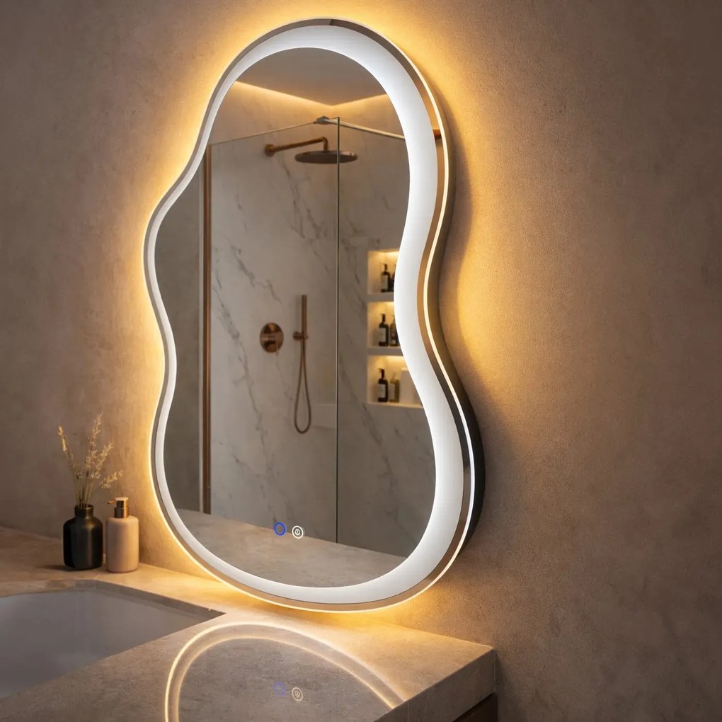 Tutumi Zrcadlo 80x55 cm s vyhříváním a regulovatelným LED osvětlením HOM-01516