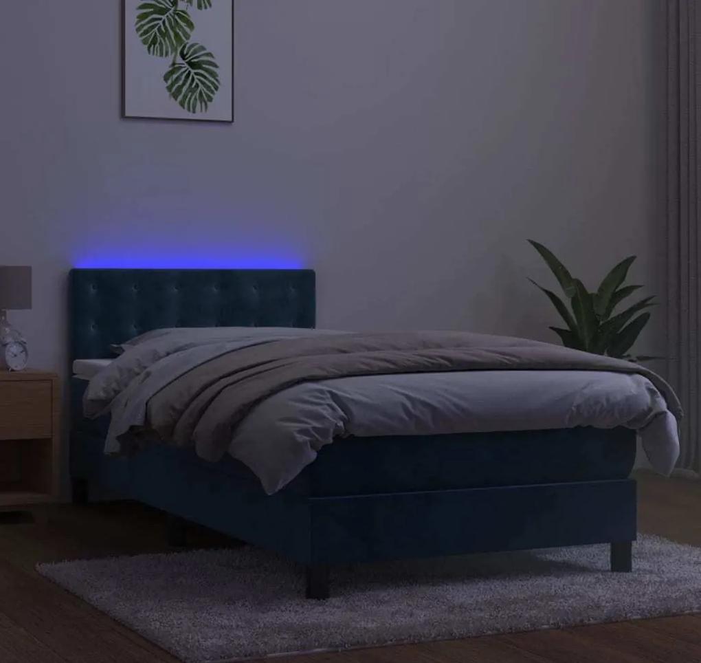 vidaXL Box spring postel s matrací a LED 80 x 200 cm samet [3134613] Barva: Tmavě moddrá