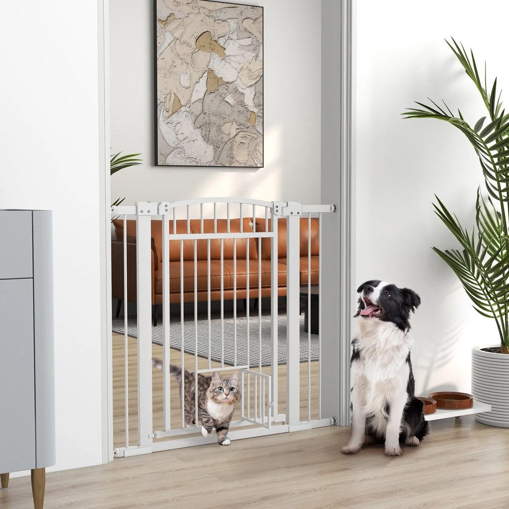 Rozšiřitelná bezpečnostní bariéra pro psy PawHut 76-104 x 77 cm, bariéra pro schody a dveře s dvojitým zámkovým systémem, montáž na tlak nebo vrtání,…