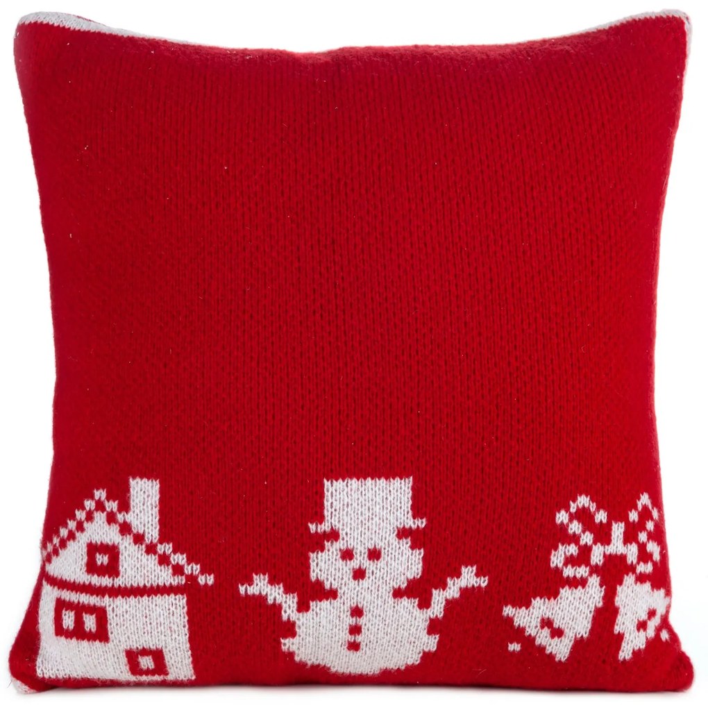 VÁNOČNÍ DEKORAČNÍ POVLAK NA POLŠTÁŘ SNOWMAN 1KS 45X45 CM ČERVENÁ