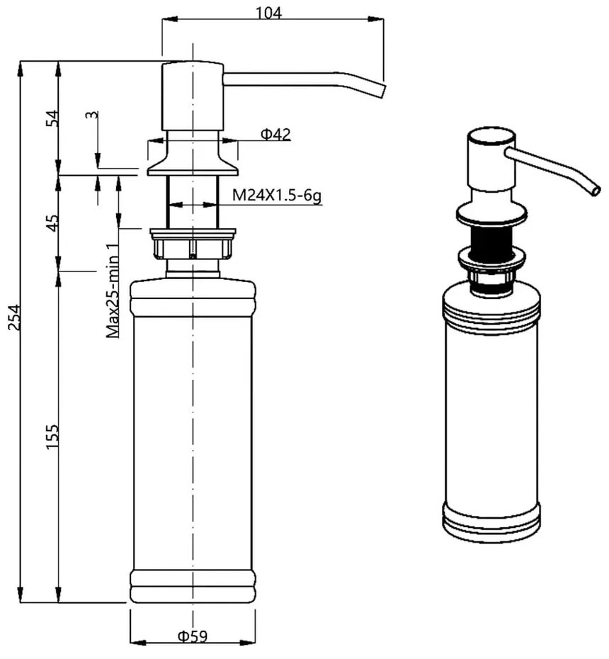 Plastový zápustný dávkovač mýdla v leskle stříbrné barvě 350 ml – Sapho