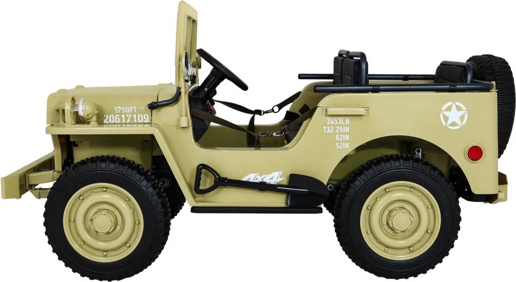 Dětský elektrický vojenský jeep willys 4x4 24V, 4x90W béžový