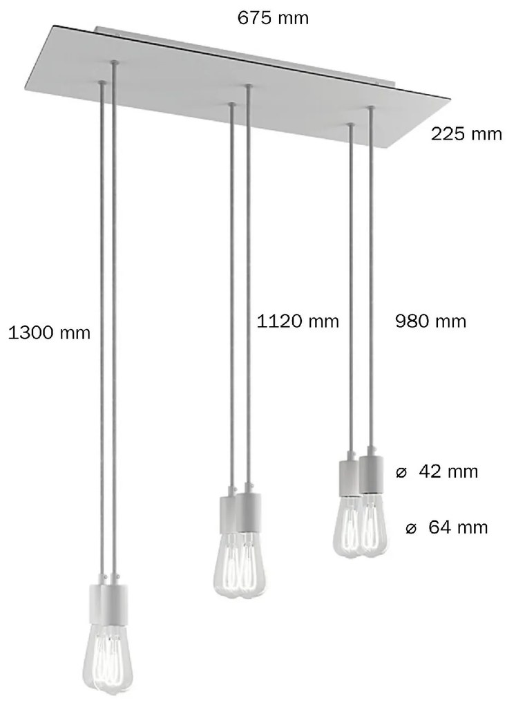 creative cables Závěsná lampa s 6 světly, s obdélníkovým XXL baldachýnem Rose-one, textilním kabelem a kovovými komponenty Barva: Hladký mosazný dibond