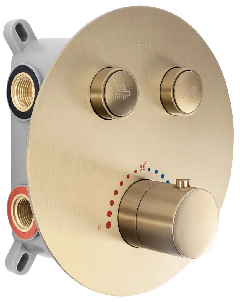 Sprchový komplet REA LUNGO + BOX s termostatickou podomítkovou baterií, broušené zlato