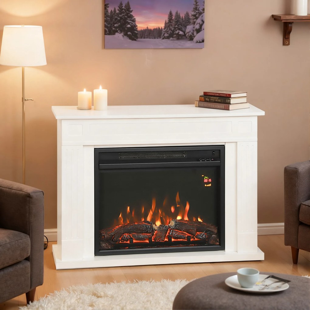 HOMCOM Elektrický krb s plamenem ve 12 barvách a 5 stupni jasnosti, dálkové ovládání a časovač, 98x23,5x69,5 cm, bílá a černá