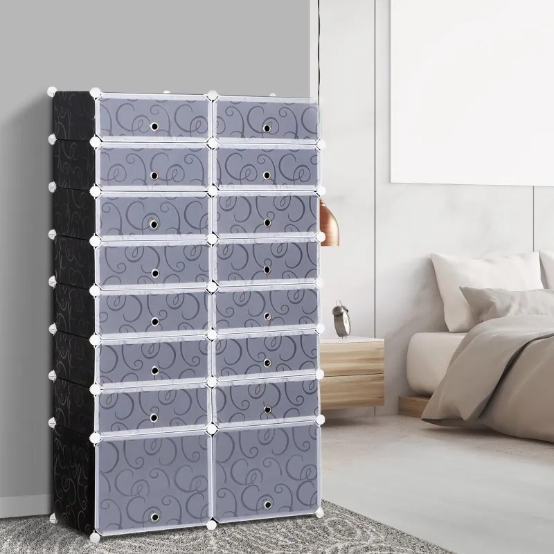 Botník modulární bezšroubový pro 32 párů bot, plast/kov, černo-bílý 95 x 37 x 160 cm 837-017
