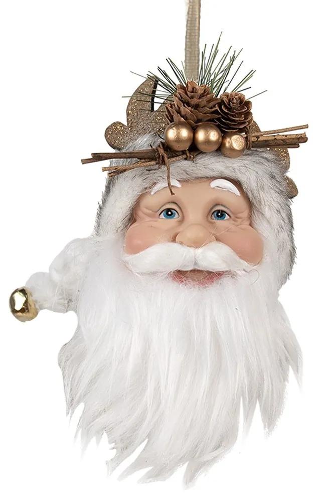 Závěsná dekorace hlava Santa s bílou čepicí - 10*9*28 cm