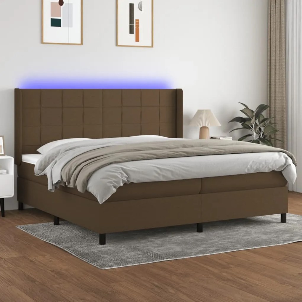 Box spring postel s matrací a LED tmavě hnědá 200x200 cm textil
