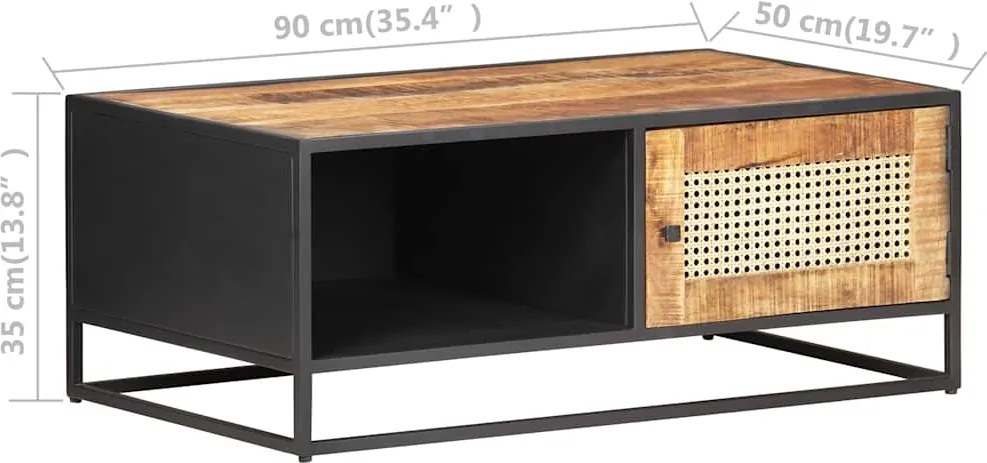 Konferenční stolek 90x50x35 cm hrubý mangovník přírodní rákos 323143