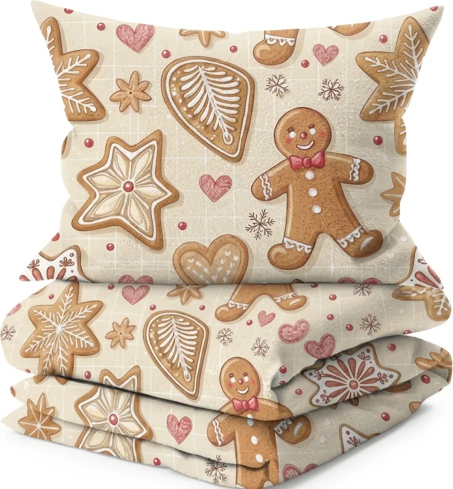 Bavlněné povlečení GINGERBREAD JOY béžové Rozměr povlečení: 2 ks 70 x 90 cm | 200 x 220 cm