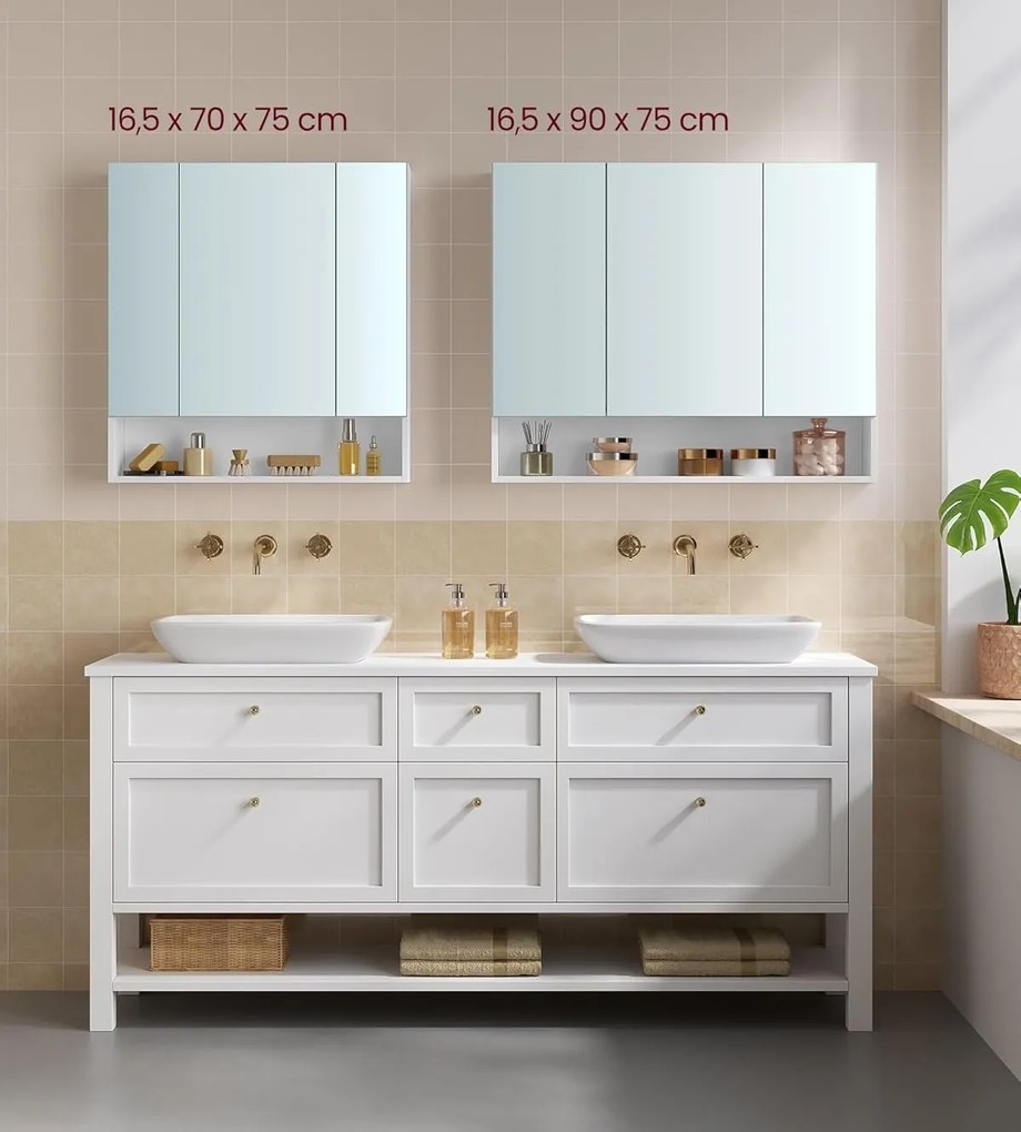 Koupelnová zrcadlová skříňka Vasagle Masli 90 cm bílá