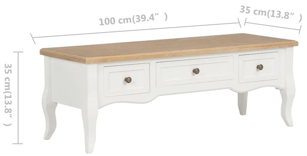 vidaXL TV stolek bílý 100 x 35 x 35 cm dřevěný