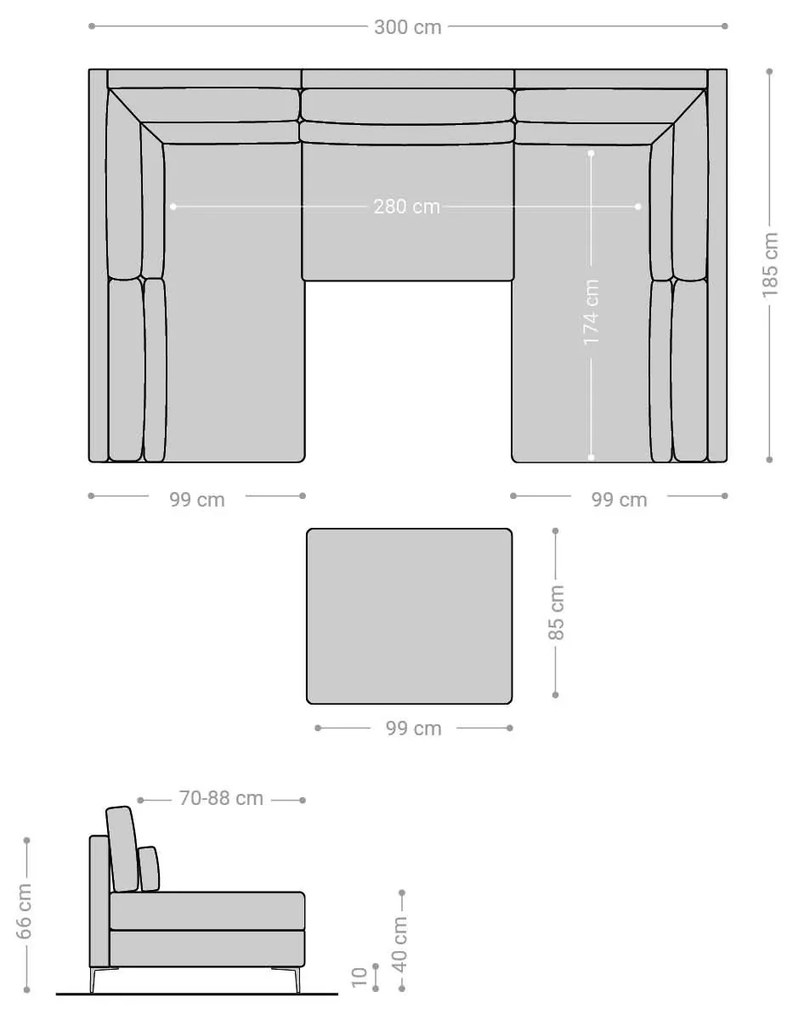 DELIFE Pohovka ve tvaru "U" Elio 300x185 cm mikrovlákno Grafit s taburetem