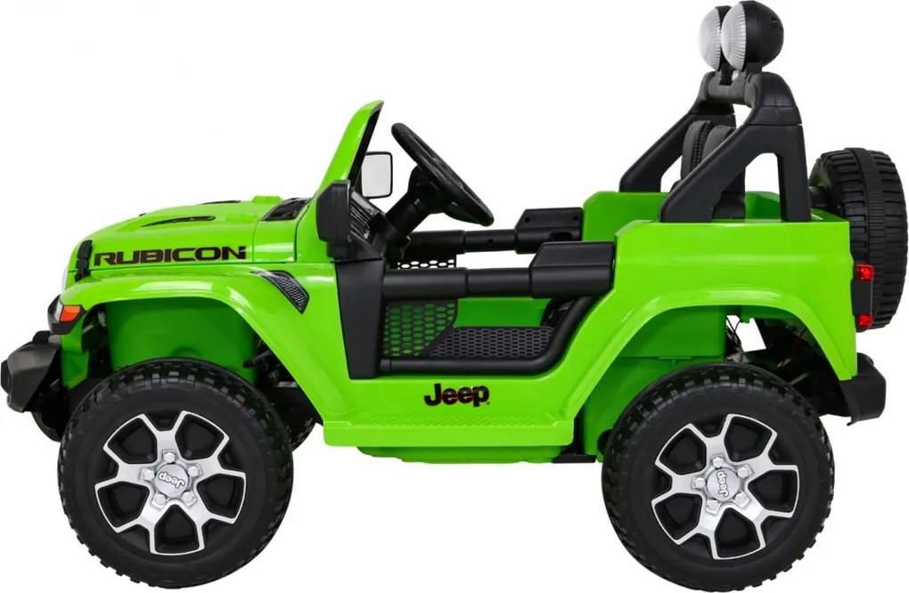 Ramiz Jeep Wrangler Rubicon elektrické auto pro děti zelené + dálkové ovládání + MP3 LED rádio + EVA kola