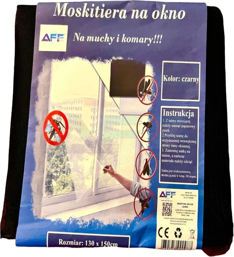 AFF Síť do okna proti hmyzu - 130 x 150 cm - černá