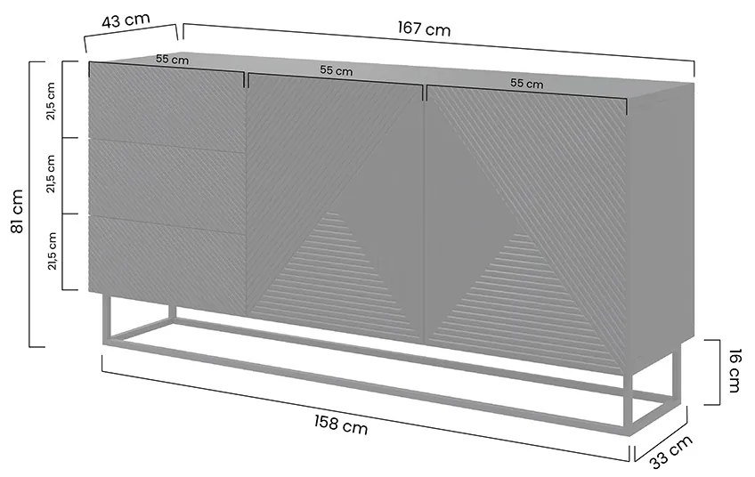 Komoda Asha 167 cm na kovovém podstavci - dub artisan / rivier stone mat