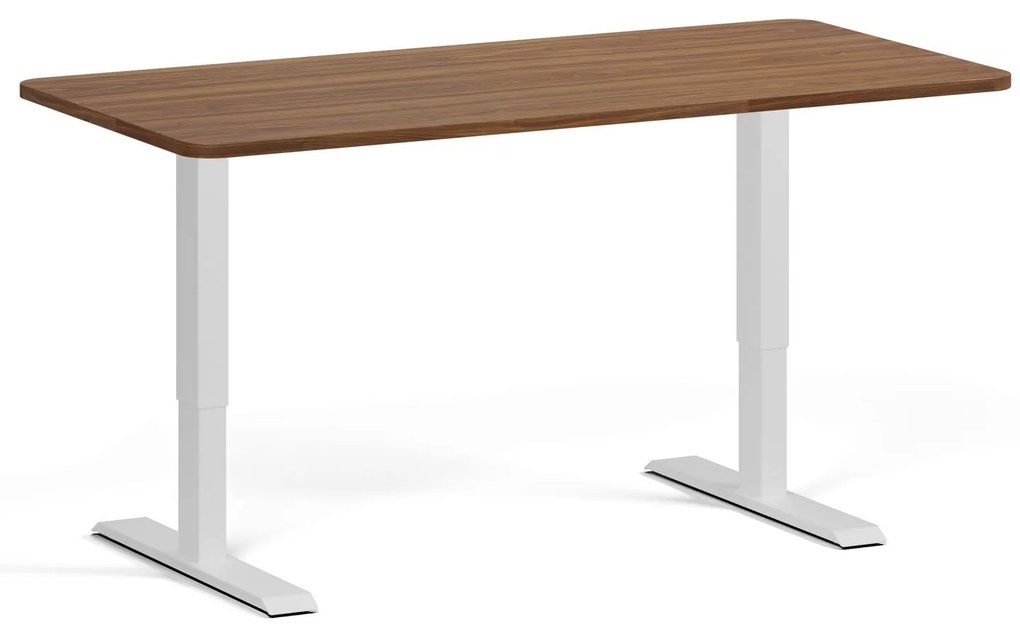 Polohovací stůl se zaoblenými rohy, 160x80 cm, 1 motor, bílá podnož, ořech