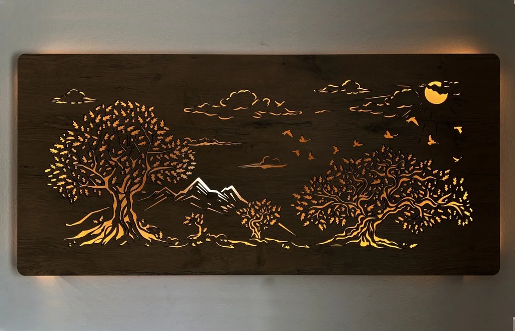 Li-Go "Čtyři duby" světelný obraz 230V 130x60cm provedení povrchu: černá s patinou