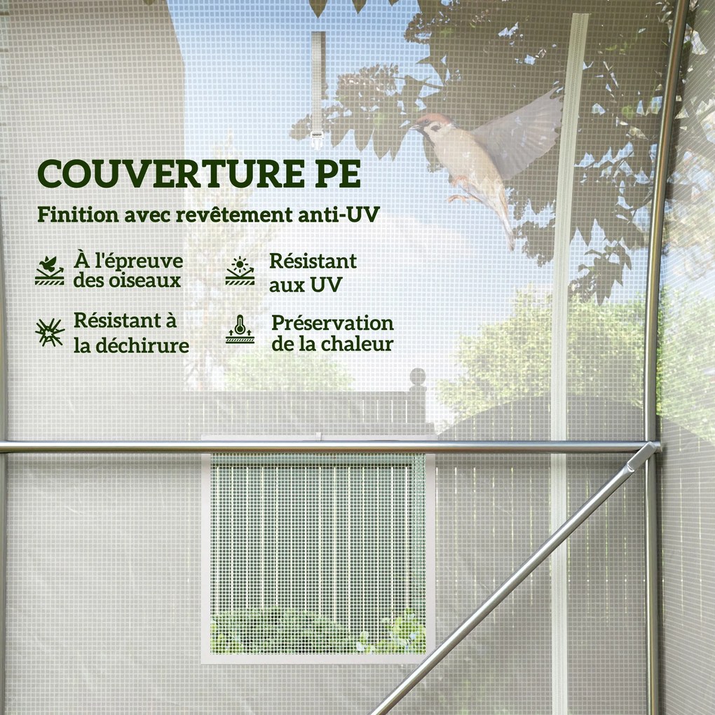 Zahradní skleník Outsunny 6 m² 3 x 2 m s 1 dveřmi + 2 rolovacími bočními stěnami, 6 okny, pozinkovaná ocel, PE vysoká hustota 140 g/m² Anti-UV bílá