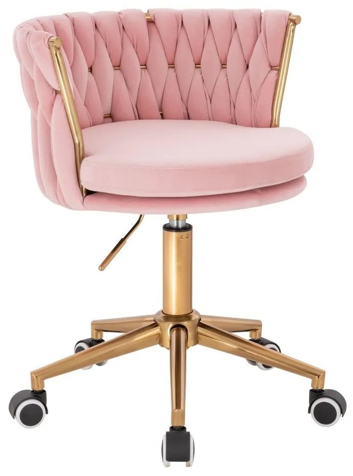 LuxuryForm DESIGN Otočná židle LYON VELUR na zlaté podstavě s kolečky - růžová